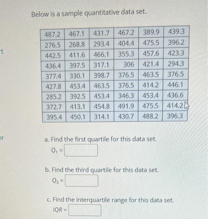 Solved Below is a sample quantitative data set. a. Find the | Chegg.com