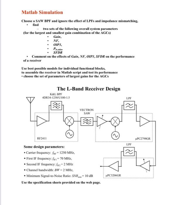 Matlab Simulation Choose a SAW BPF and ignore the | Chegg.com
