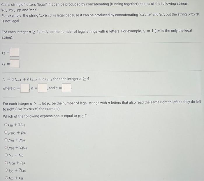 Solved Call a string of letters "legal" if it can be | Chegg.com