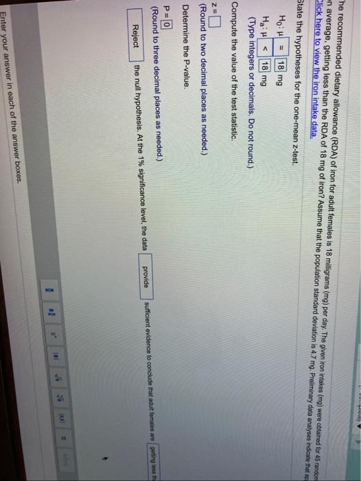 The recommended dietary allowance (RDA) of iron for | Chegg.com