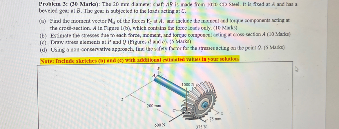 Problem 3: (30 ﻿Marks): The 20 ﻿mm diameter shaft AB | Chegg.com