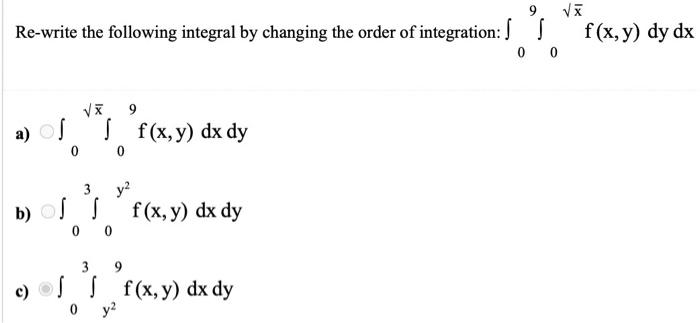 Solved Re-write the following integral by changing the order | Chegg.com