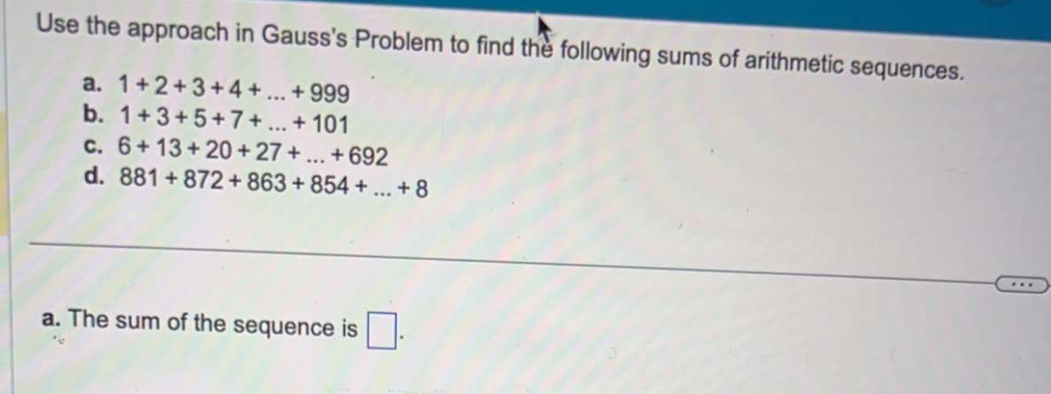Solved Use the approach in Gauss's Problem to find the | Chegg.com