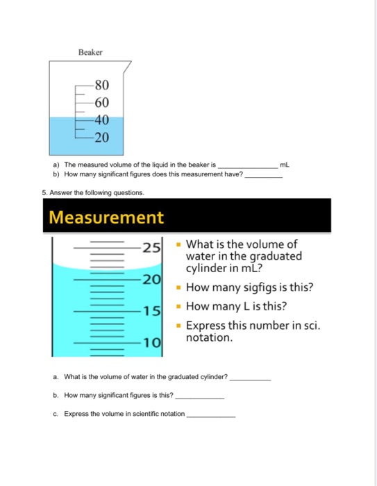Solved Beaker 80 60 -40 -20 ml a) The measured volume of the | Chegg.com