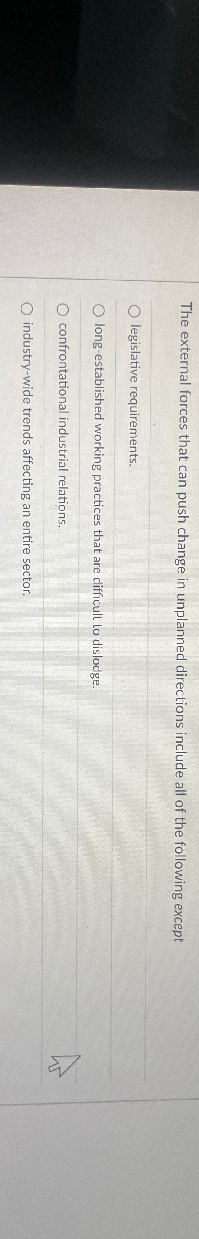 Solved The external forces that can push change in unplanned | Chegg.com