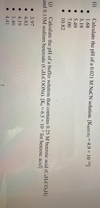 Solved (1) Calculate the pH of a 0.021 M NaCN solution. | Chegg.com