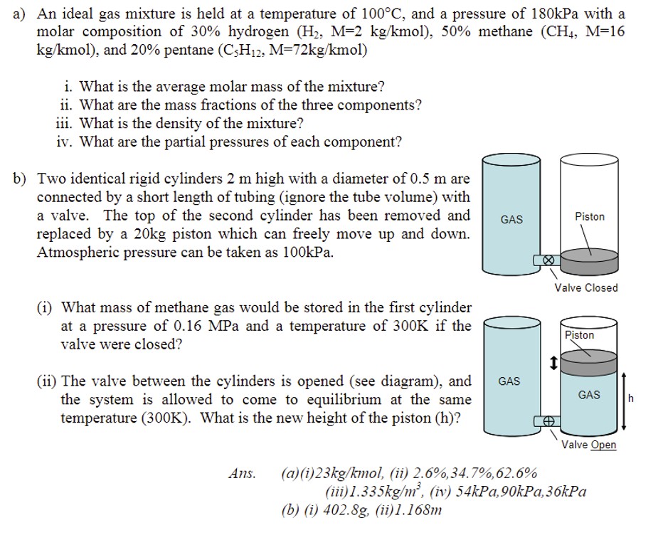 Solved a) ﻿An ideal gas mixture is held at a temperature of | Chegg.com