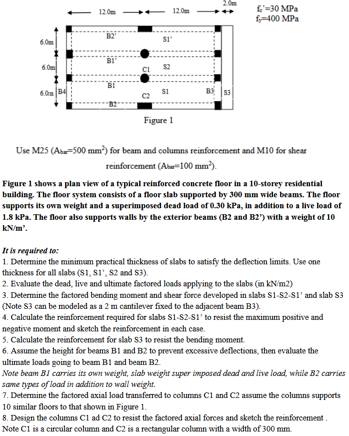 Use M25 (Abar =500mm2) ﻿for beam and columns | Chegg.com