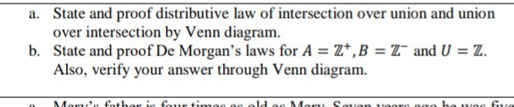 Solved a. State and proof distributive law of intersection | Chegg.com