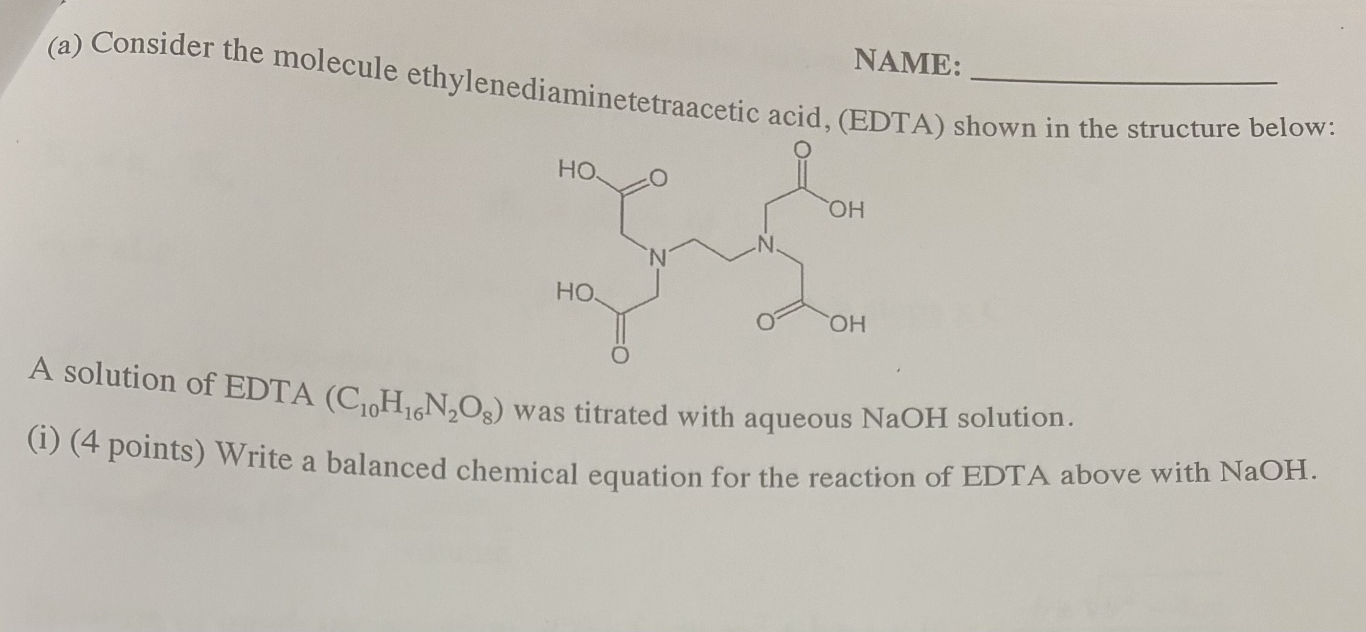 Solved NAME:(a) ﻿Consider the molecule | Chegg.com