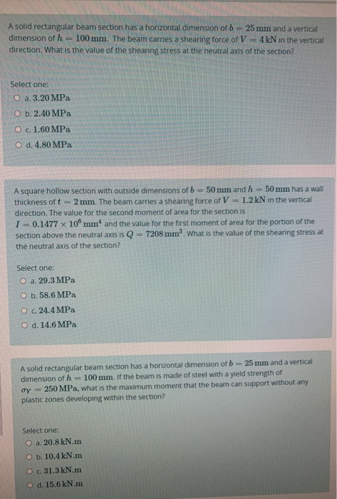 Solved A solid rectangular beam section has a horizontal | Chegg.com