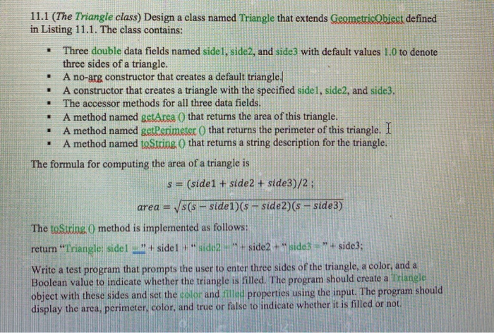 Solved 11.1 (The Triangle class) Design a class named | Chegg.com