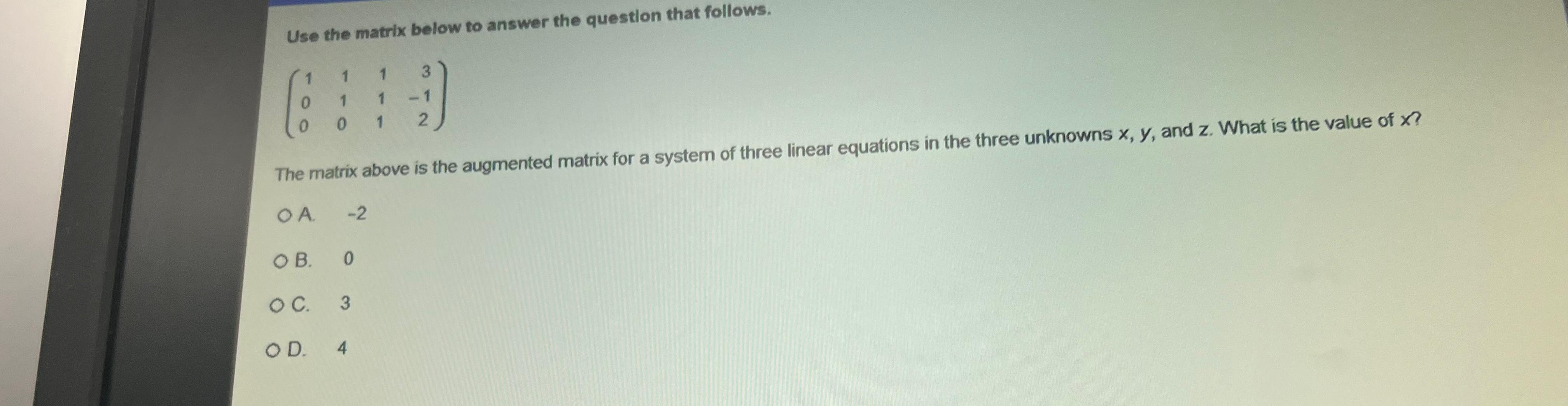 Solved Use the matrix below to answer the question that | Chegg.com