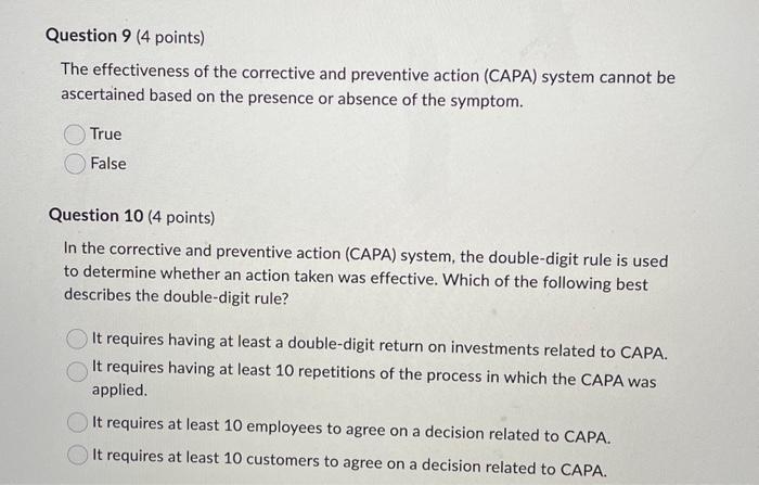 Solved The effectiveness of the corrective and preventive | Chegg.com