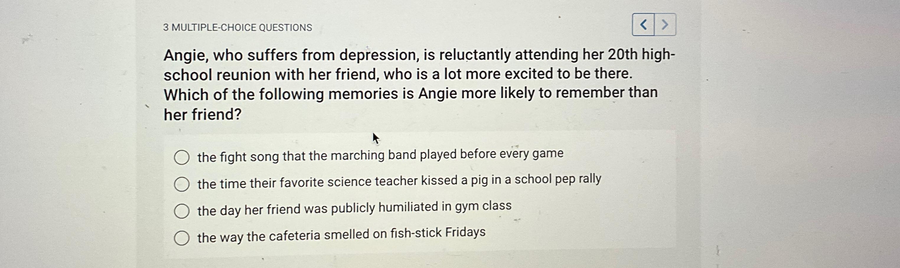 Solved 3 ﻿MULTIPLE-CHOICE QUESTIONSAngie, who suffers from | Chegg.com