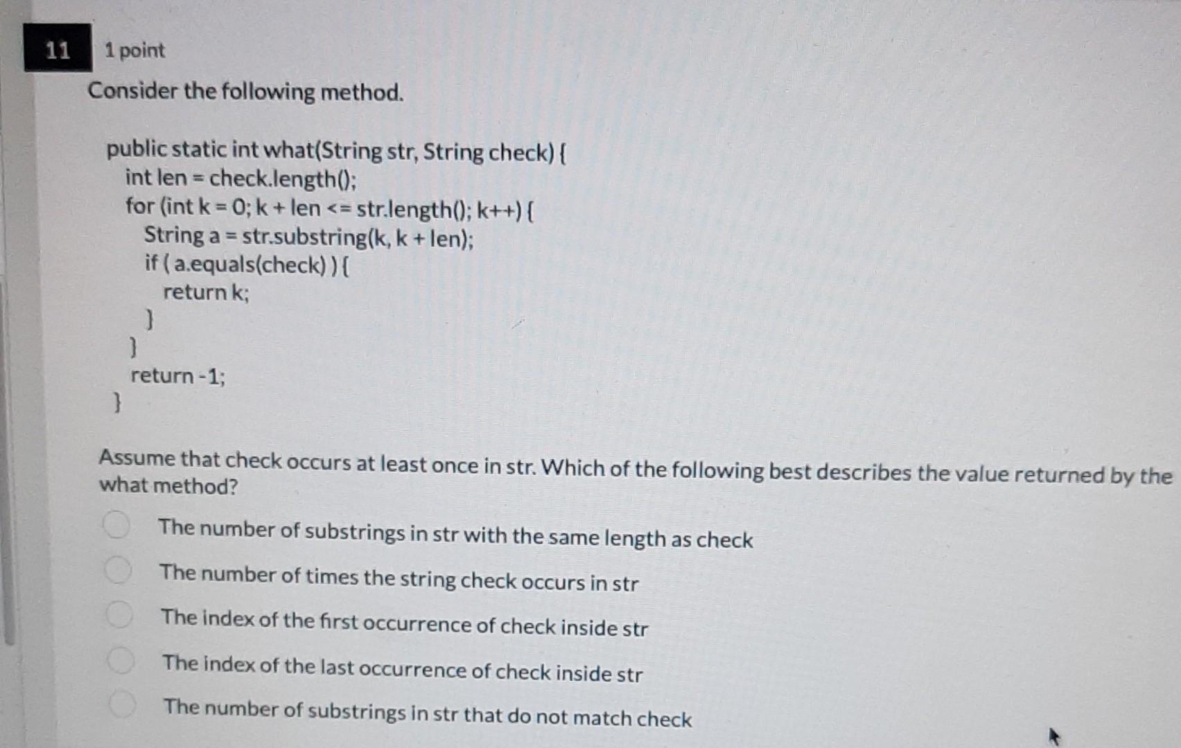 Solved Consider the following method. public String | Chegg.com