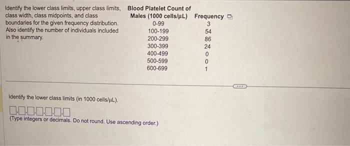 Solved Identify the lower class limits, upper class limits, | Chegg.com