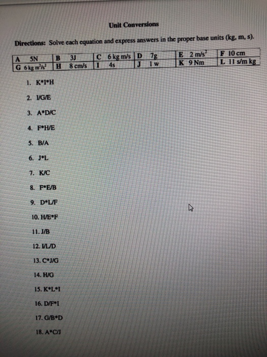 Solved Unit Conversions Directions: Solve each equation and | Chegg.com