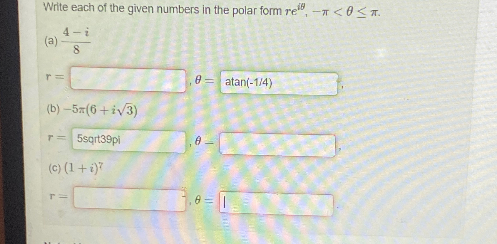 Solved Write each of the given numbers in the polar form | Chegg.com