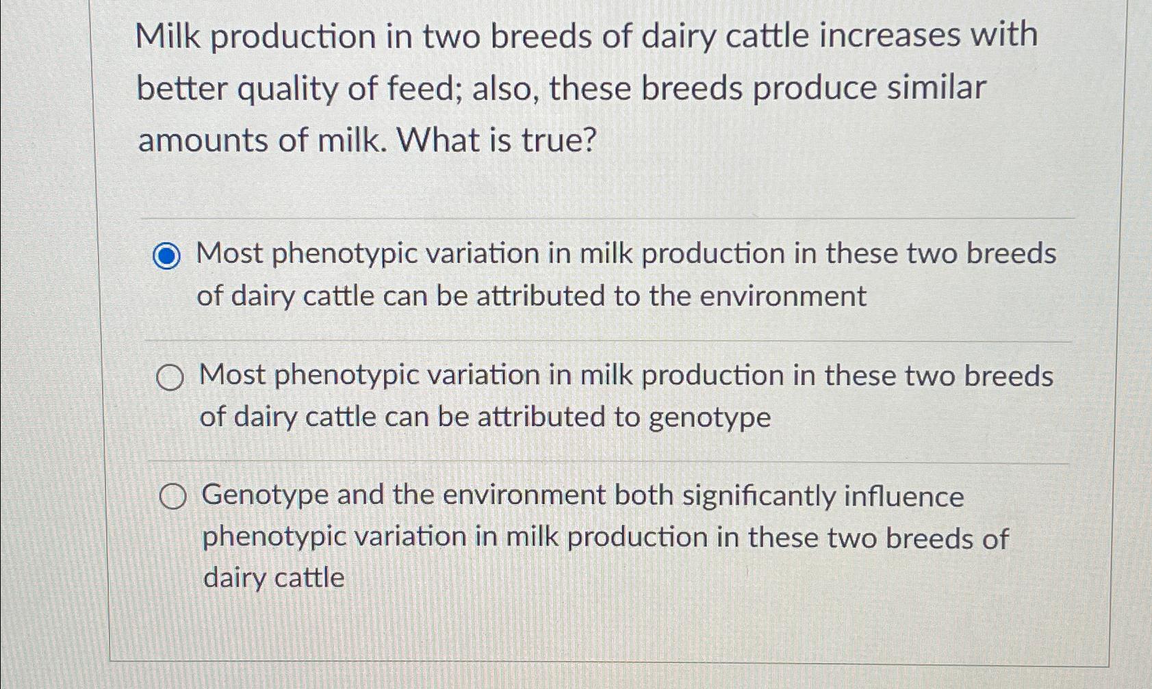 Solved Milk production in two breeds of dairy cattle | Chegg.com