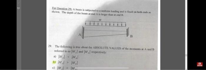 Solved For Question 29; A beam is subjected to a uniform | Chegg.com