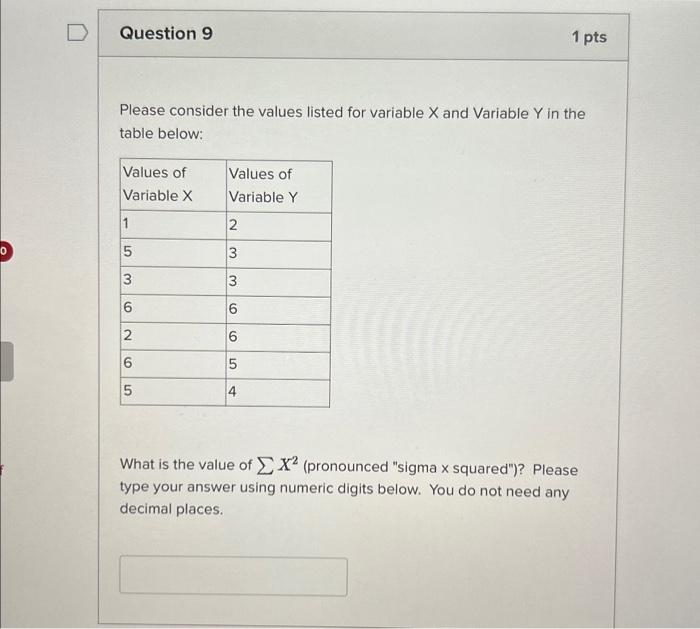 Solved Please consider the values listed for variable X and | Chegg.com