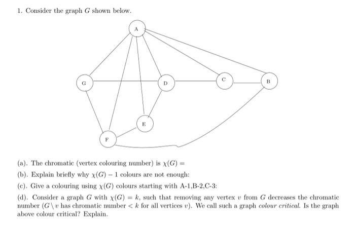 Solved 1. Consider the graph G shown below. (a). The | Chegg.com
