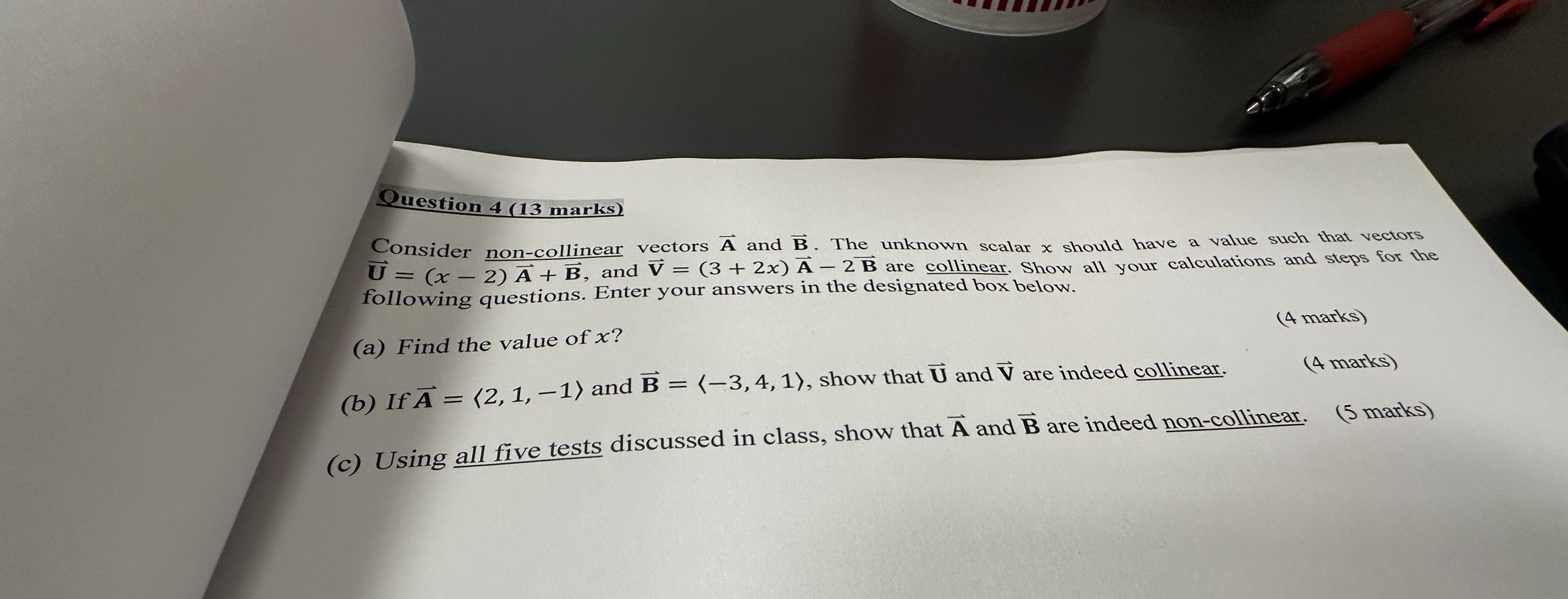 Solved Question 4 (13 ﻿marks)Consider non-collinear vectors | Chegg.com