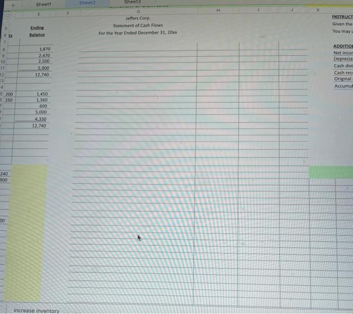 Solved Sheet1 Sheet2 E Sheet3 G Jefers Corp Statement of | Chegg.com