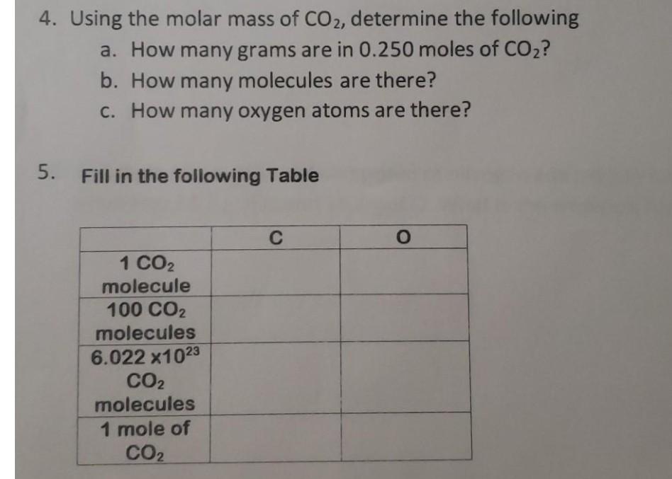 Solved 4. Using the molar mass of CO2, determine the | Chegg.com