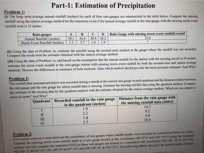 Solved A B 30.2 1.8 Part-1: Estimation of Precipitation | Chegg.com