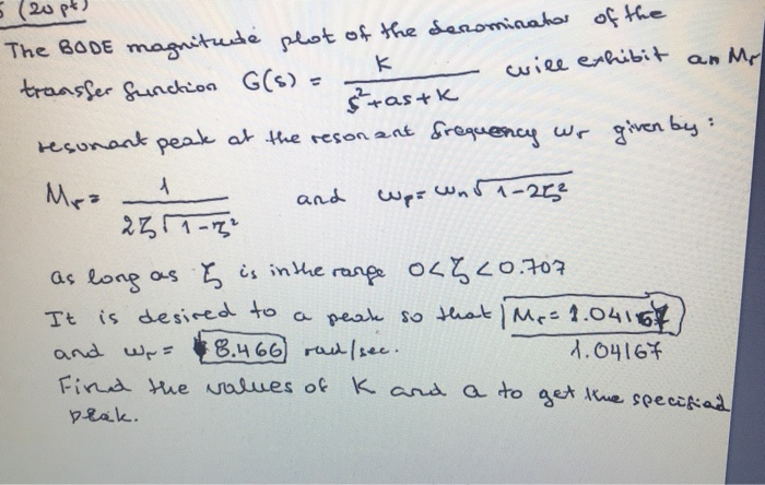 Solved 5 (20p) The BODE magnitude plot of the denominator of | Chegg.com