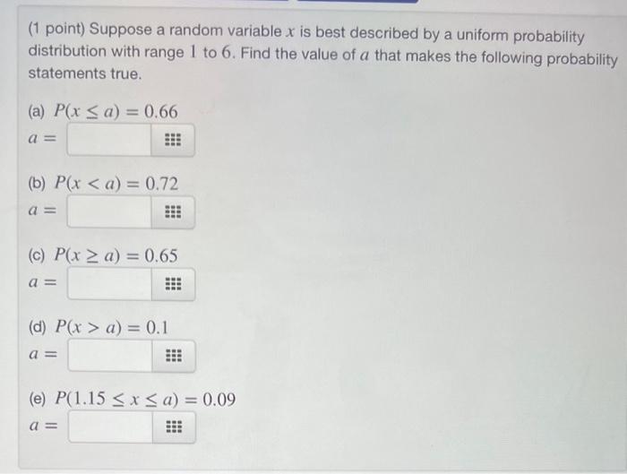 Solved (1 point) Suppose a random variable x is best | Chegg.com