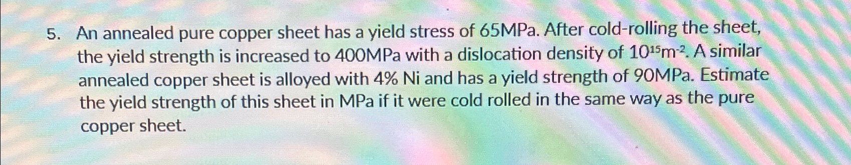 Solved An annealed pure copper sheet has a yield stress of | Chegg.com