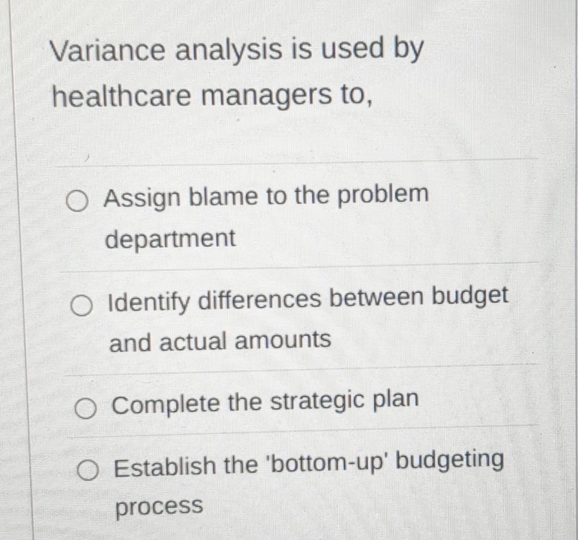 Solved Variance analysis is used byhealthcare managers | Chegg.com