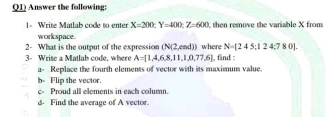 Solved 21) Answer the following: 1. Write Matlab code to | Chegg.com