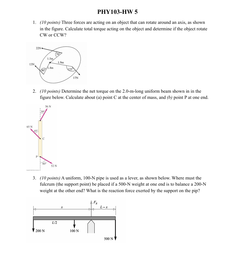Solved 1. (10 ﻿points) ﻿Three forces are acting on an object | Chegg.com