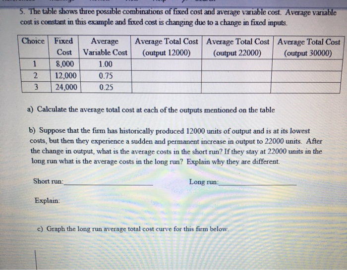 Solved 5. The table shows three possible combinations of | Chegg.com
