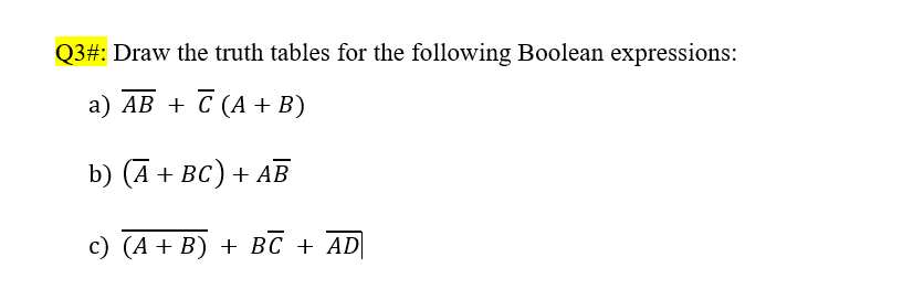 Solved Q3#: Draw the truth tables for the following Boolean | Chegg.com