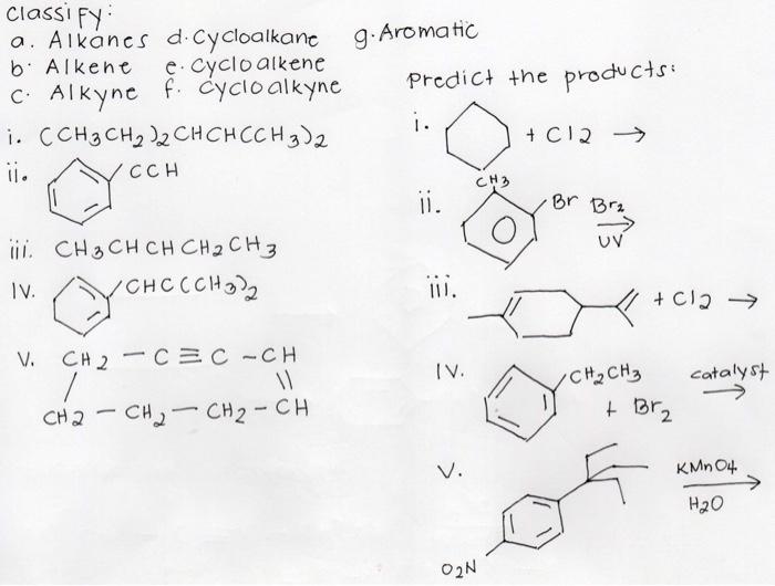 Solved classify a. Alkanes d. Cycloalkane g. Aromatic b. | Chegg.com