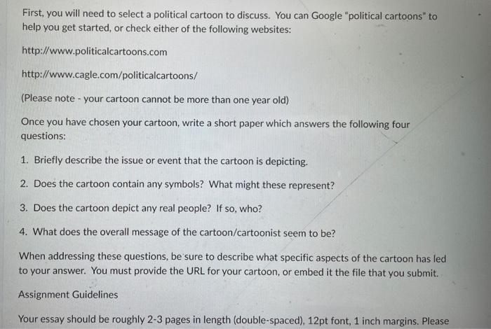 First, you will need to select a political cartoon to | Chegg.com