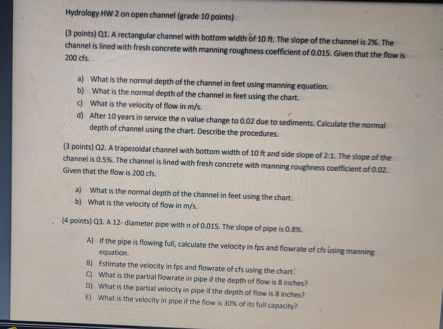 Solved (3 points) Q1. A rectangular channel with bottom | Chegg.com
