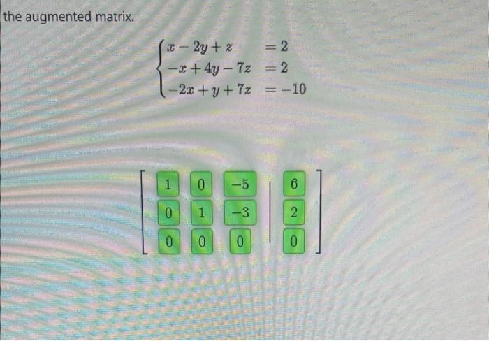 Solved the augmented matrix. | Chegg.com