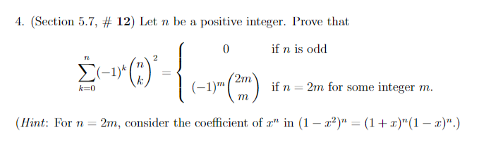 Solved (Section 5.7, ﻿# 12) ﻿Let n ﻿be a positive integer. | Chegg.com