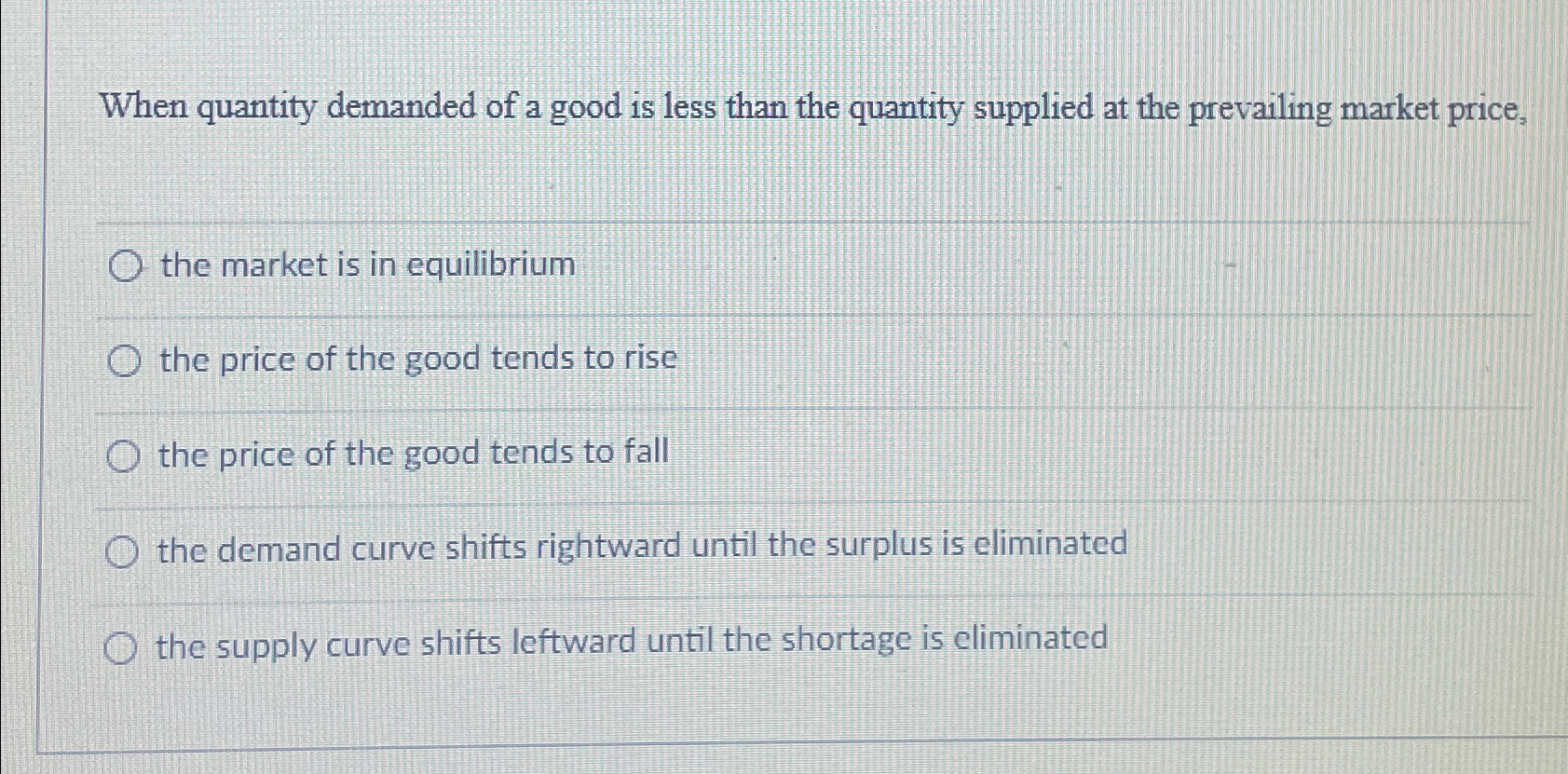 Solved When quantity demanded of a good is less than the | Chegg.com