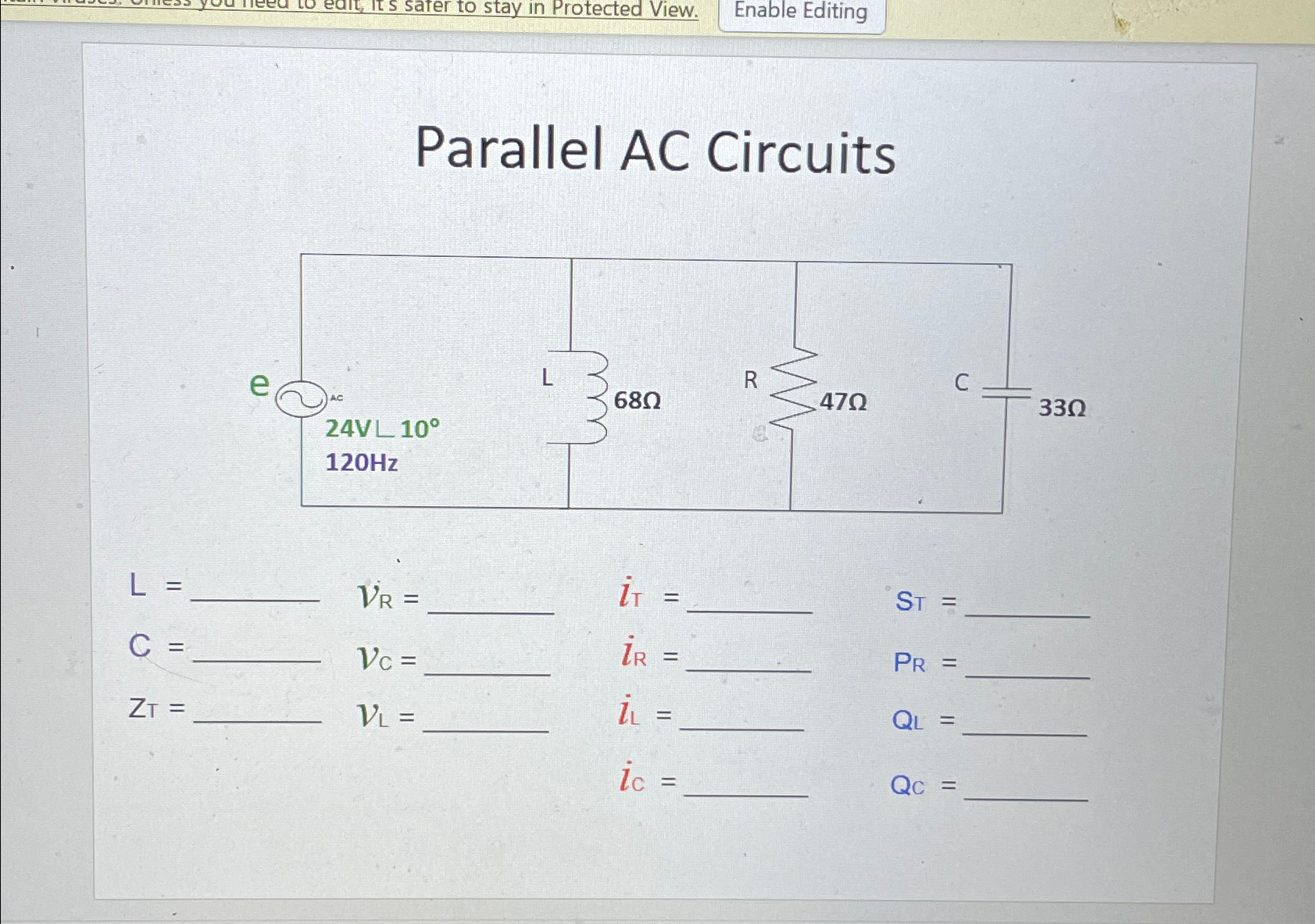 Solved Enable EditingParallel AC | Chegg.com