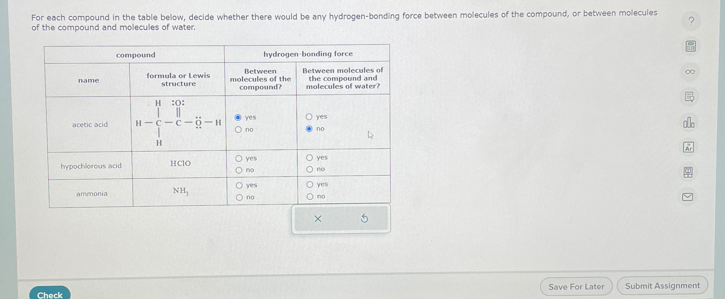 Solved For each compound in the table below, decide whether | Chegg.com
