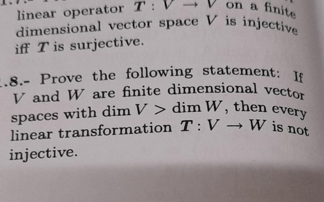 Solved linear operator T:V→V on a finite dimensional vector | Chegg.com