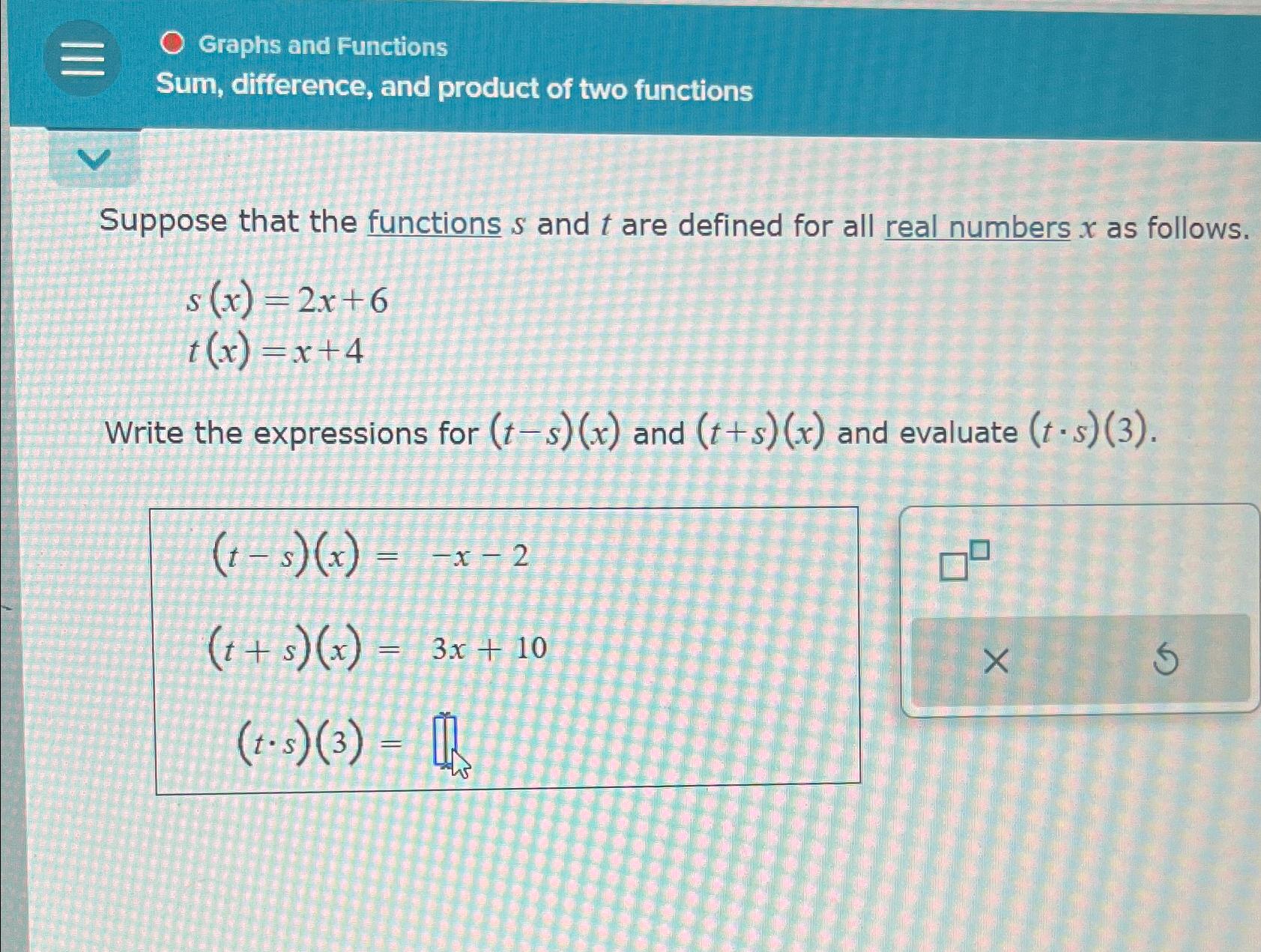 Solved Graphs and FunctionsSum, difference, and product of | Chegg.com
