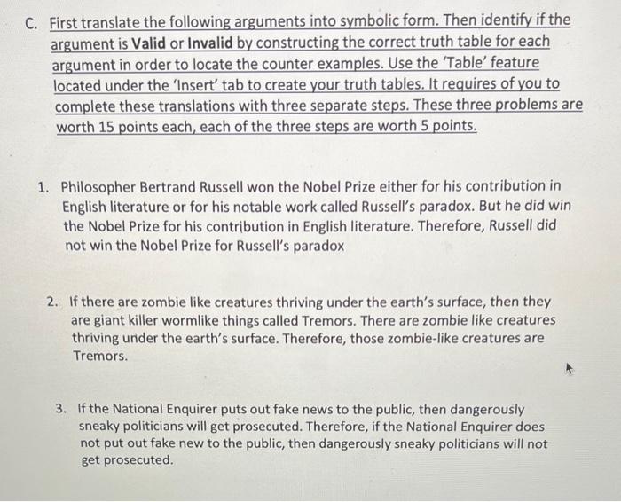 First translate the following arguments into symbolic | Chegg.com